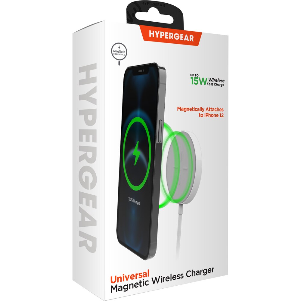 HYPERGEAR 15W UNIVERSAL MAGNETIC WIRELESS FAST CHARGER WHITE